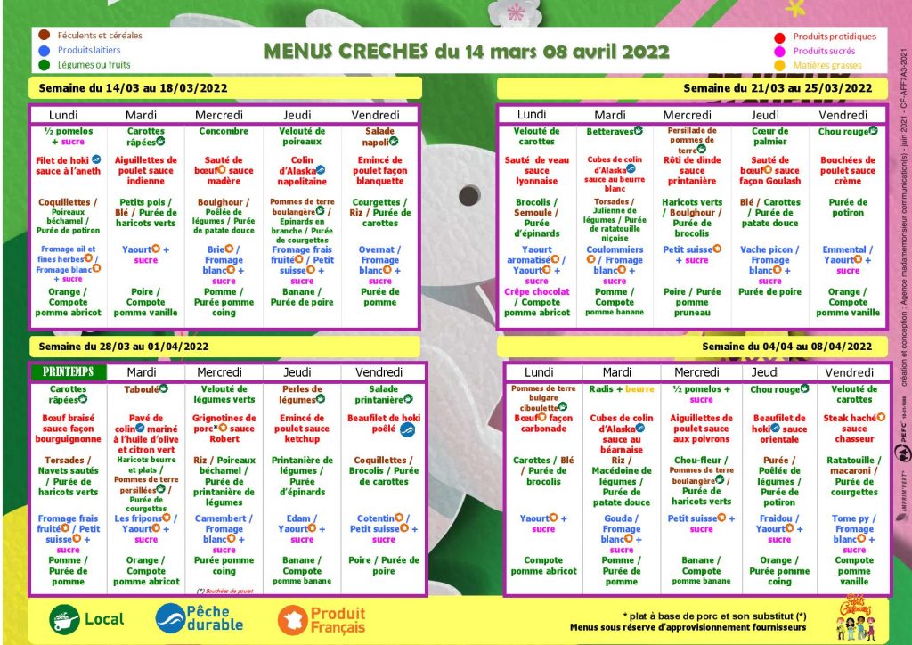 Menu crèche Mars/Avril 2022 – Isles-Lès-Villenoy